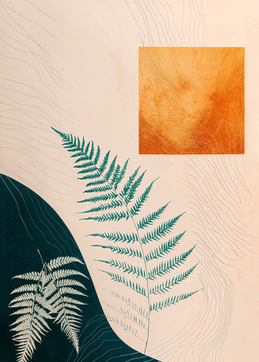 'Fern & Abstract Art Print' Poster, picture, metal print, paint by ...
