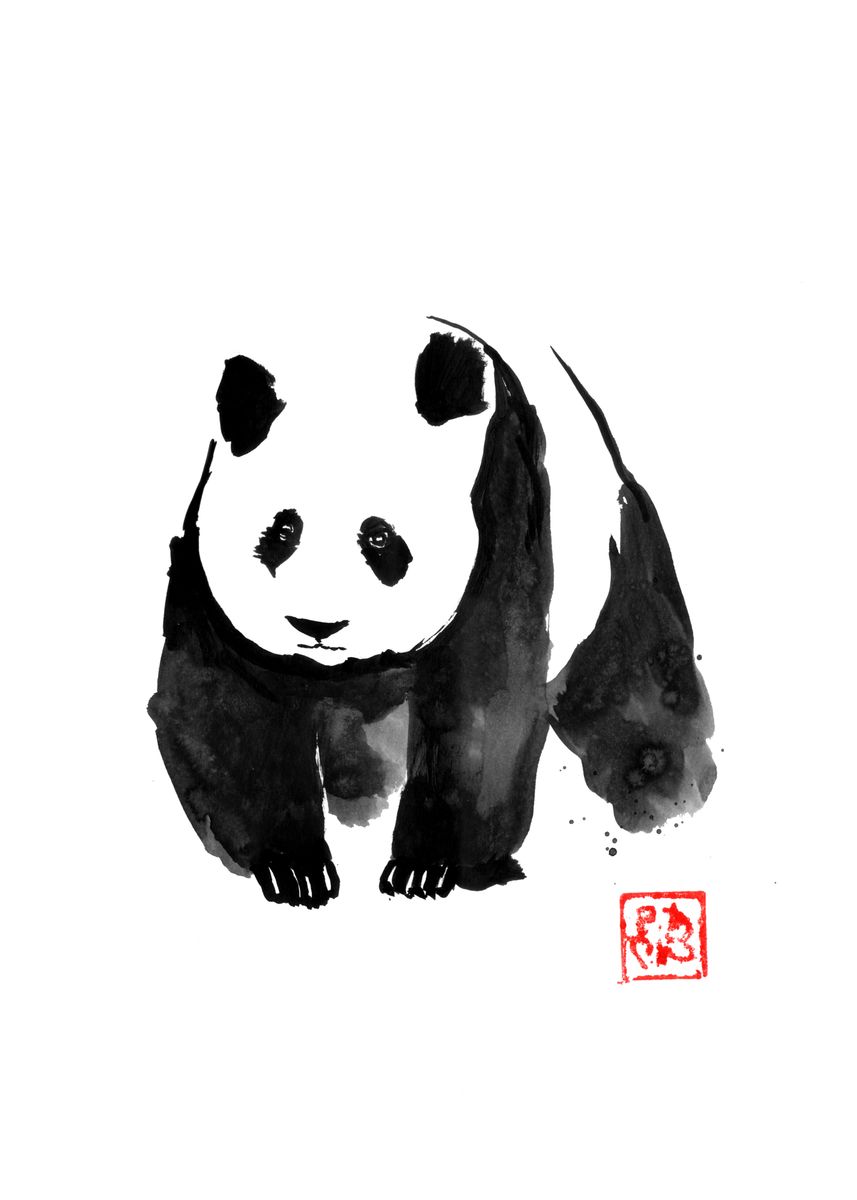 'Ink Wash Panda' Poster, picture, metal print, paint by pechane sumie ...