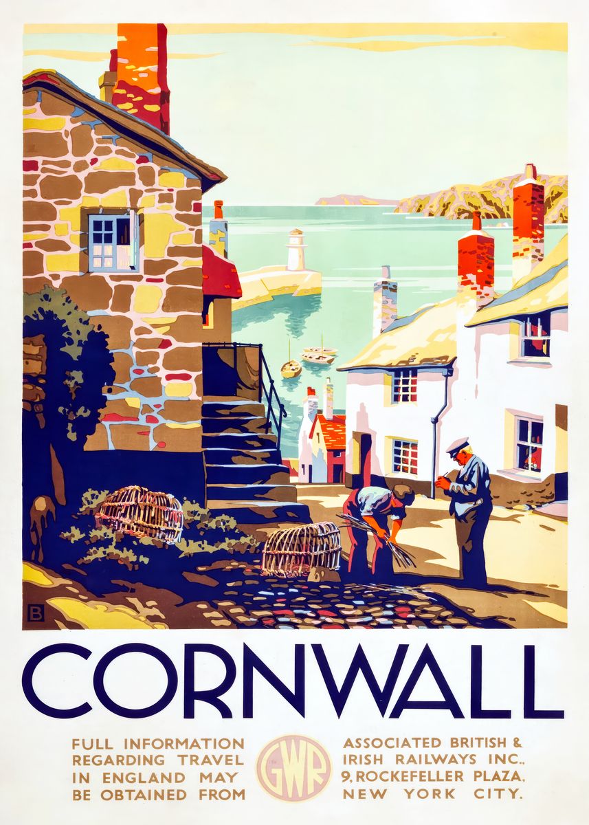 'Cornwall Travel Poster' Poster, picture, metal print, paint by Steel ...