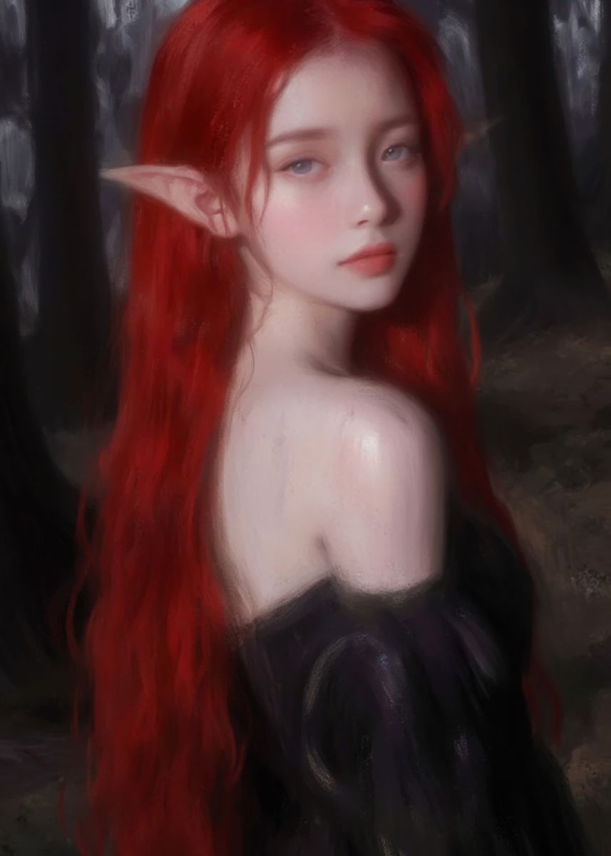 'Red-Haired Elf Portrait' Poster, picture, metal print, paint by Talha ...