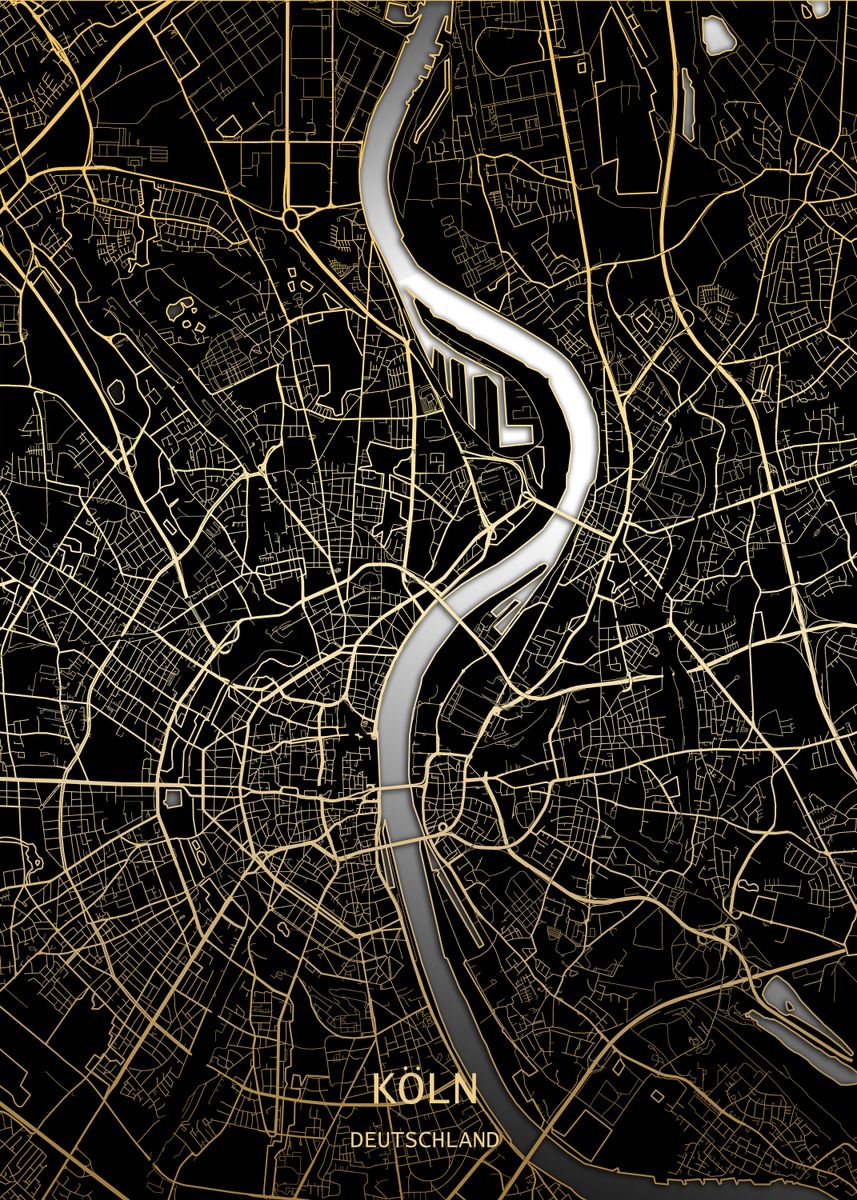 'cologne city map' Poster, picture, metal print, paint by Bekim Art ...