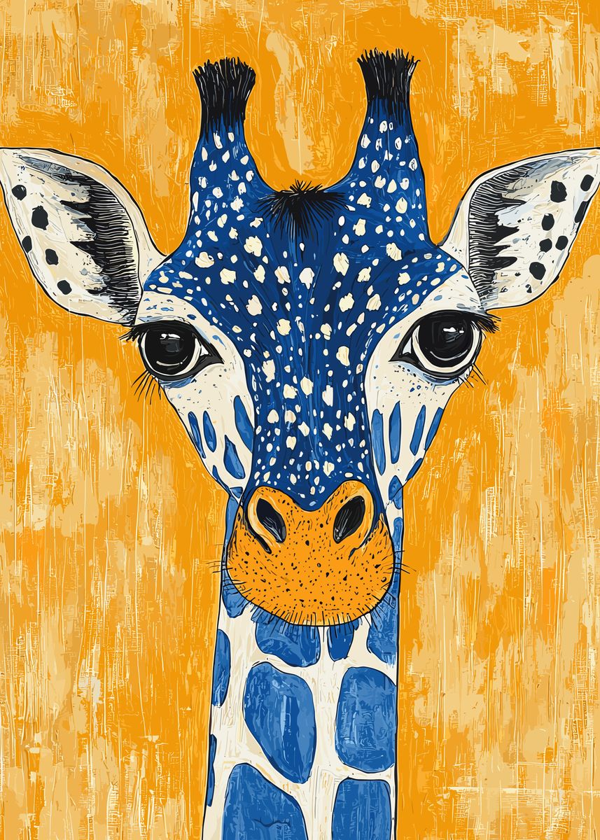 'Blue Giraffe Portrait' Poster, picture, metal print, paint by Erzebet ...
