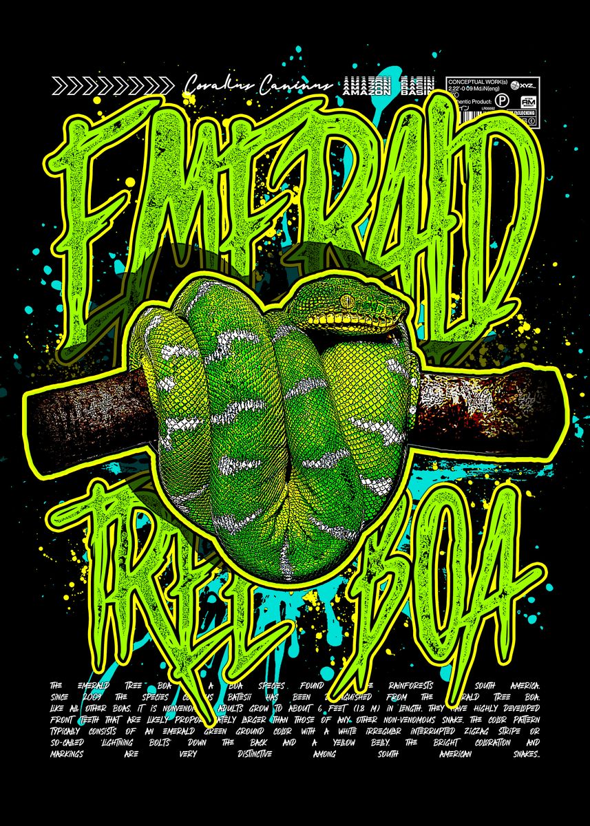 'Emerald Tree Boa Urban' Poster, picture, metal print, paint by Jon ...