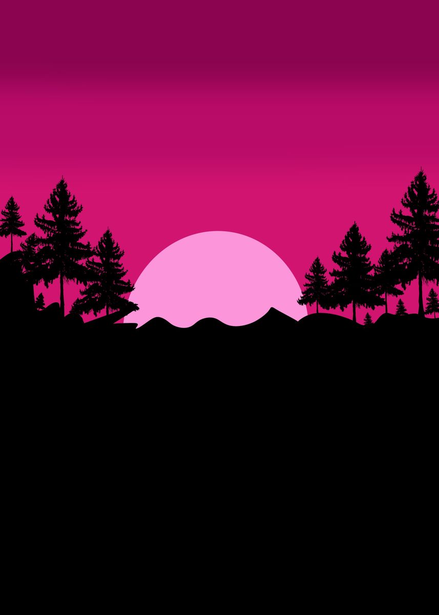 'Pink Sunset Silhouette' Poster, picture, metal print, paint by Karin ...
