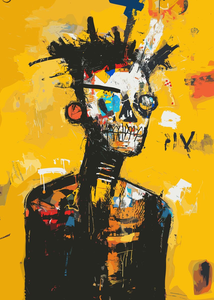'Man Portrait in Yellow Basquiat Style' Poster, picture, metal print ...