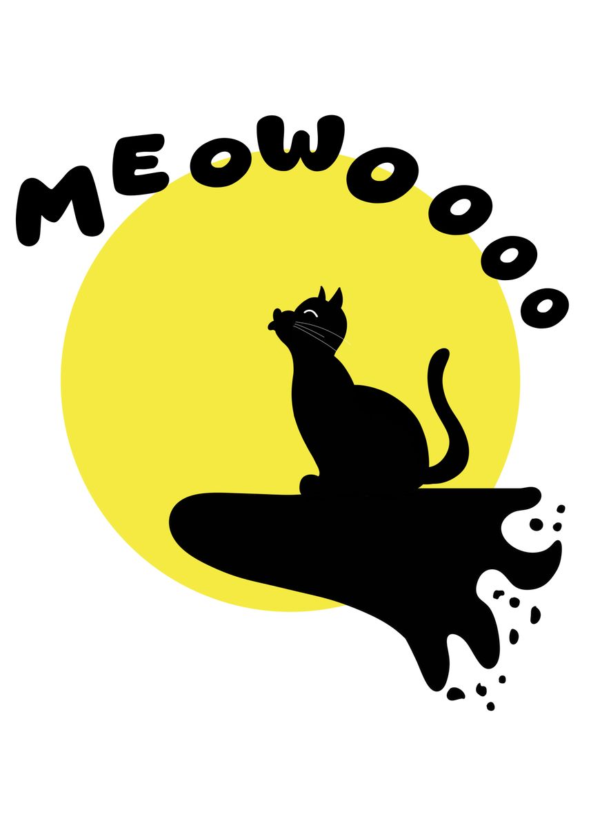 'Cat Howling at the Moon' Poster, picture, metal print, paint by ...