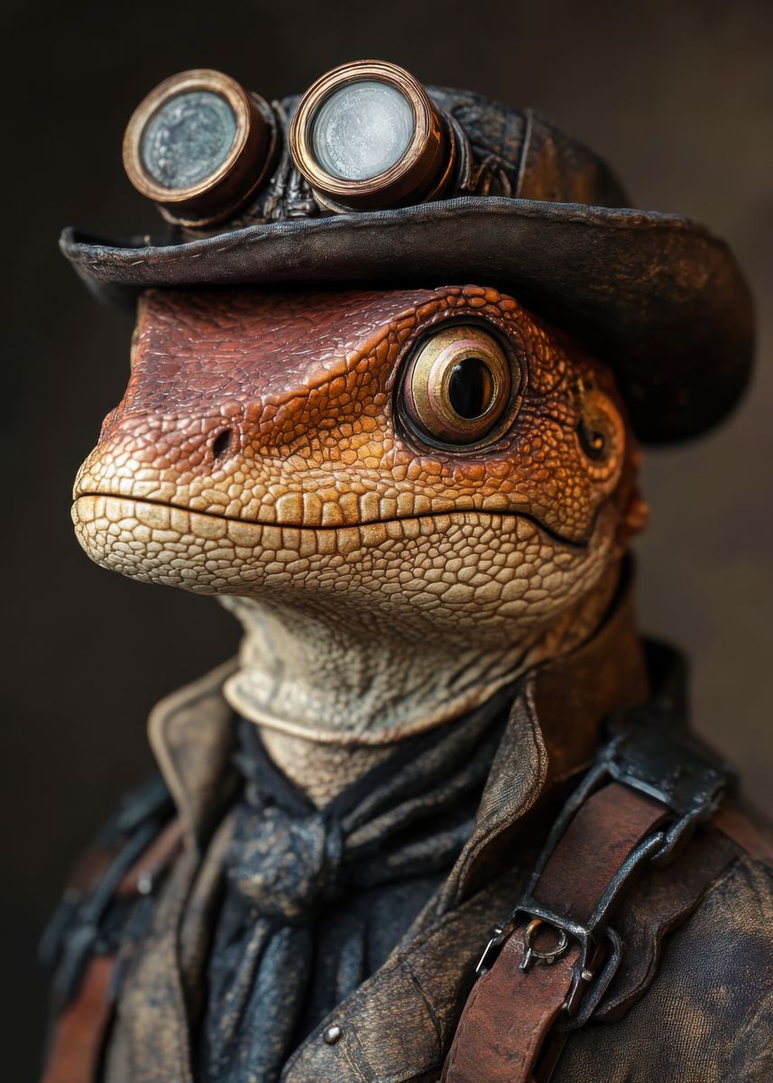 'Steampunk Lizard Portrait' Poster, picture, metal print, paint by Matthias Hauser | Displate