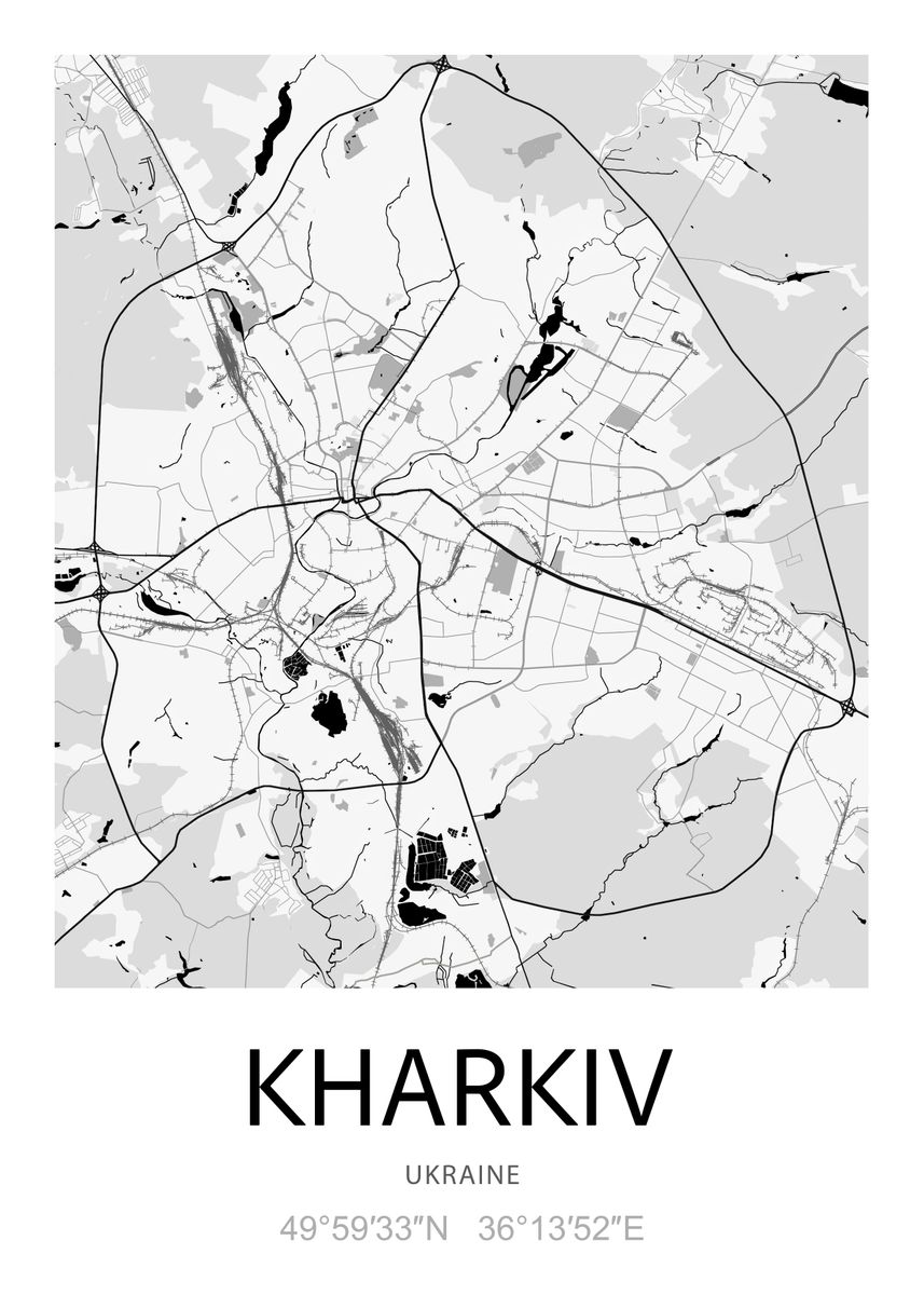 'Kharkiv City Map' Poster, picture, metal print, paint by Byrdyak ...