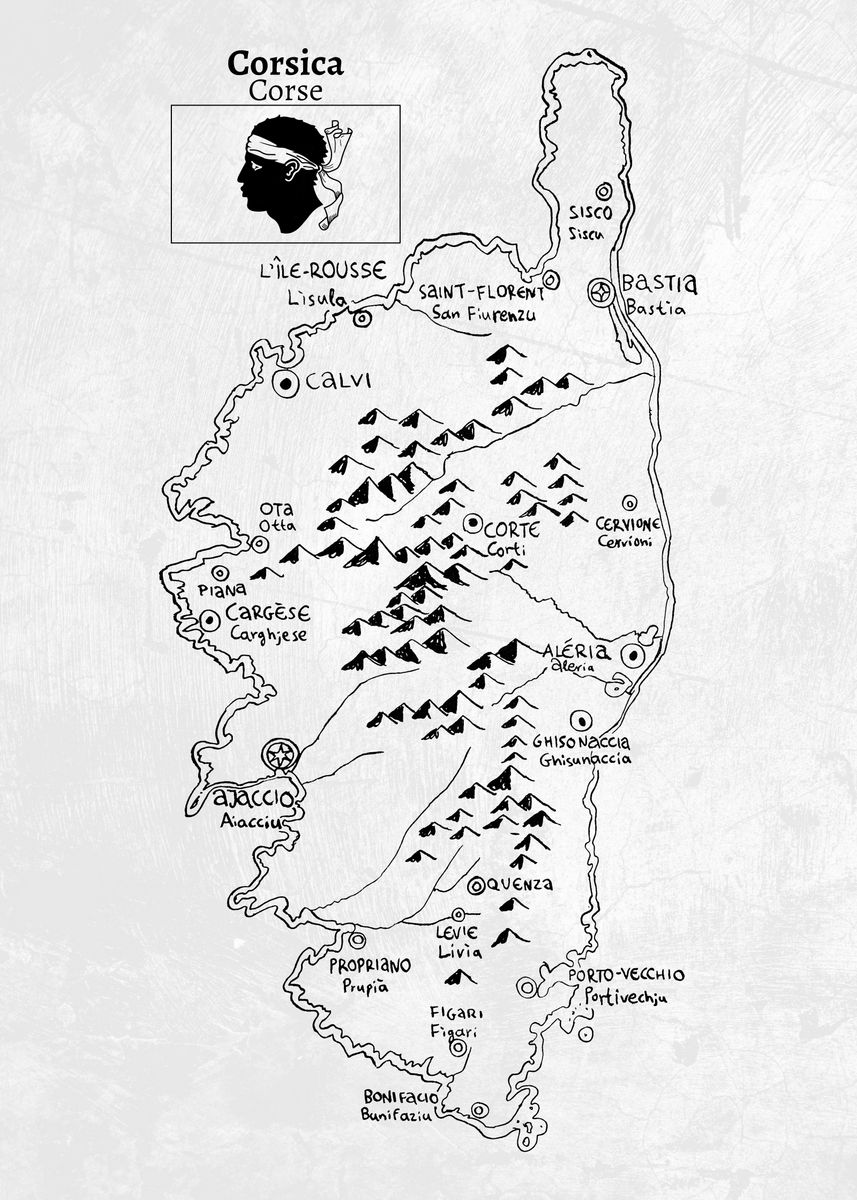 'Handdrawn Map of Corsica' Poster, picture, metal print, paint by ...