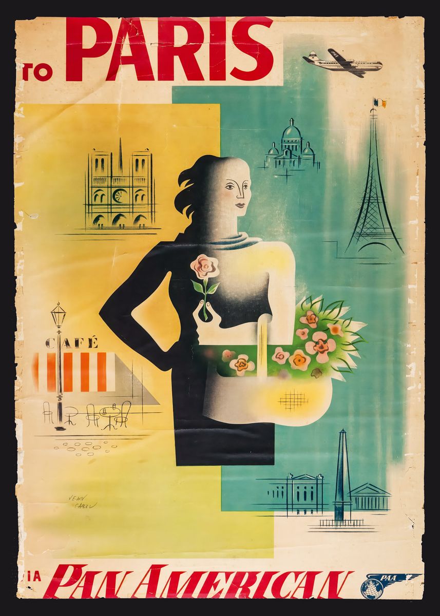 'Pan Am Paris Travel Poster' Poster, picture, metal print, paint by ...