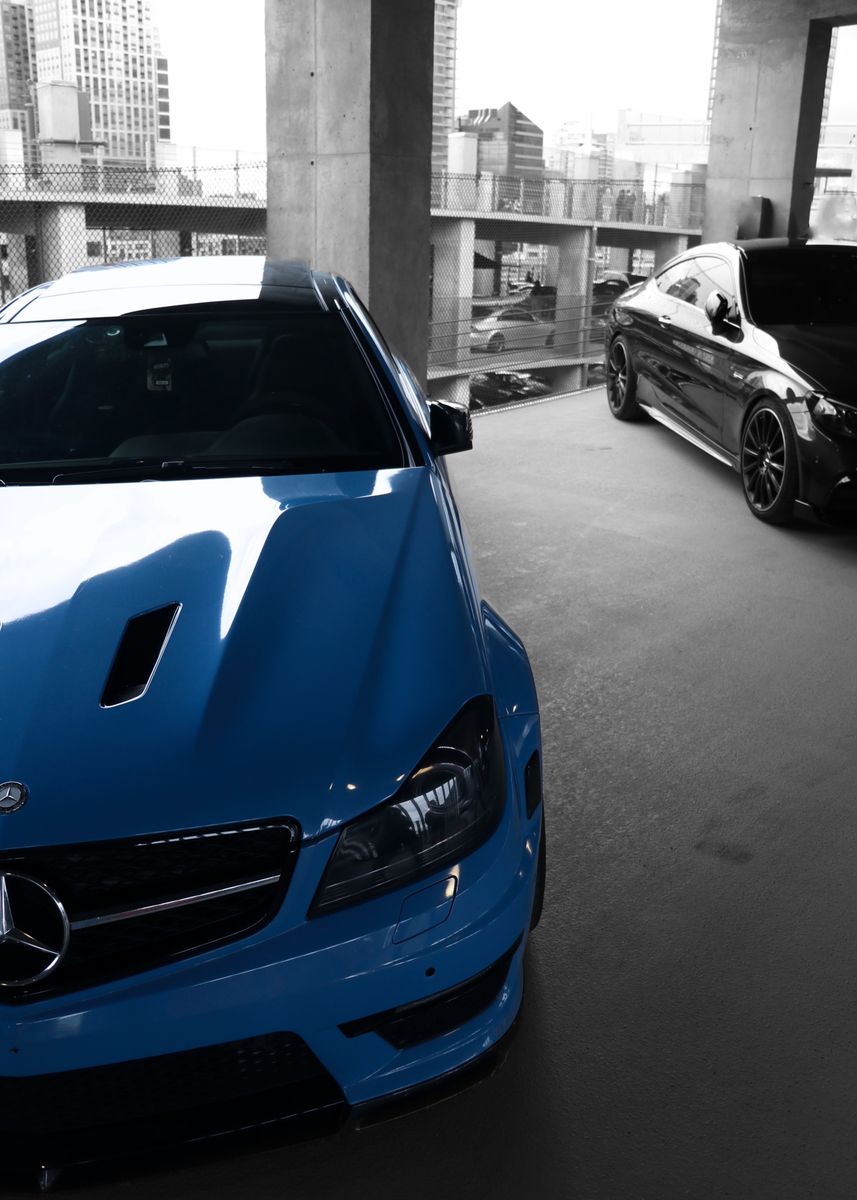 'Blue Mercedes-Benz C63 AMG' Poster, picture, metal print, paint by ...