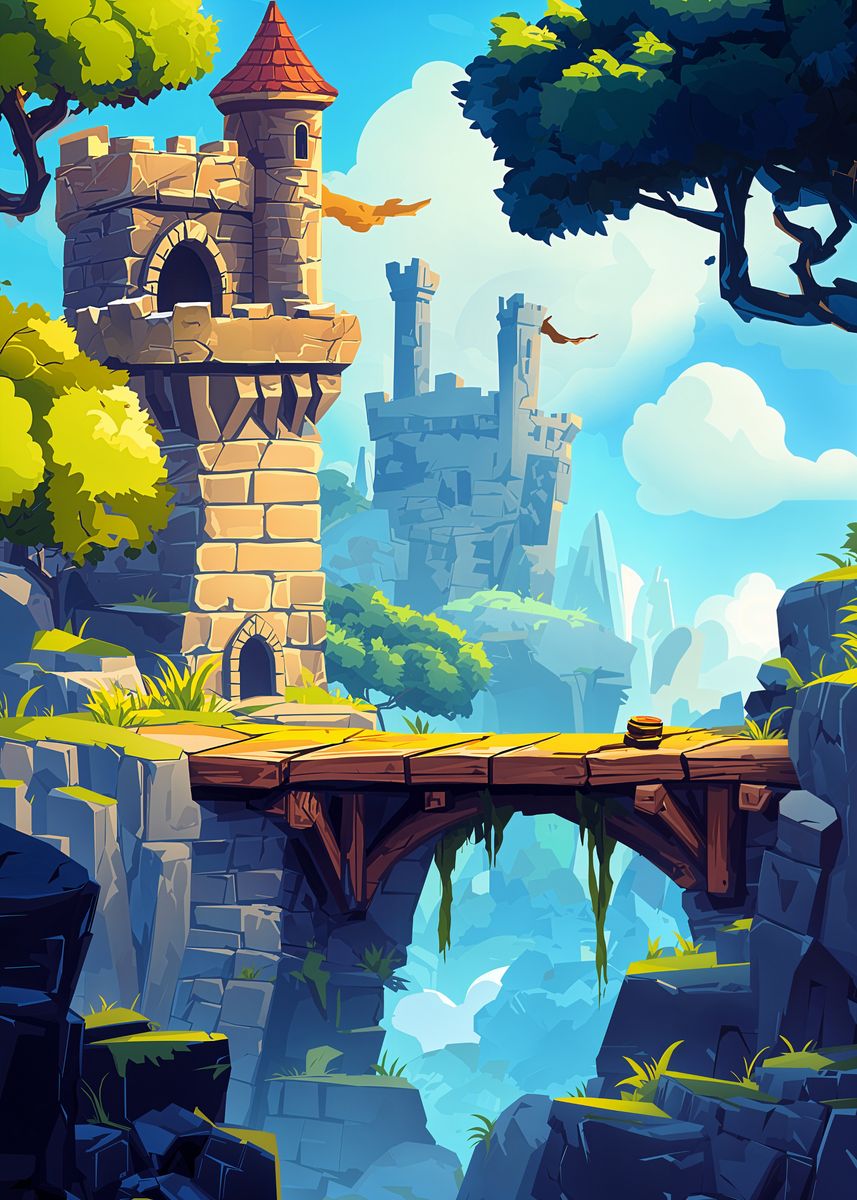 'Fantasy Castle Bridge' Poster, picture, metal print, paint by ...