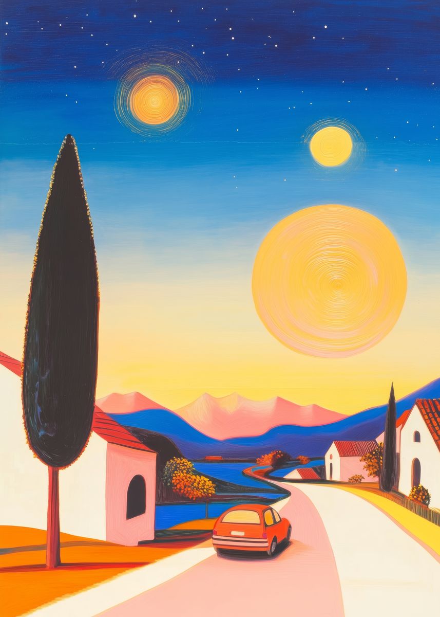 'Sunset Drive' Poster, picture, metal print, paint by Tesiga | Displate