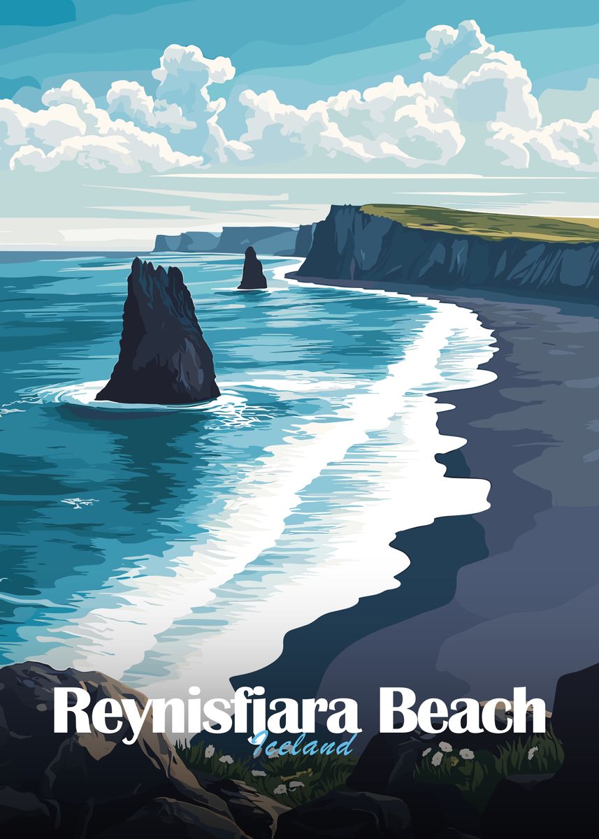 'Reynisfjara Beach Iceland' Poster, picture, metal print, paint by ...