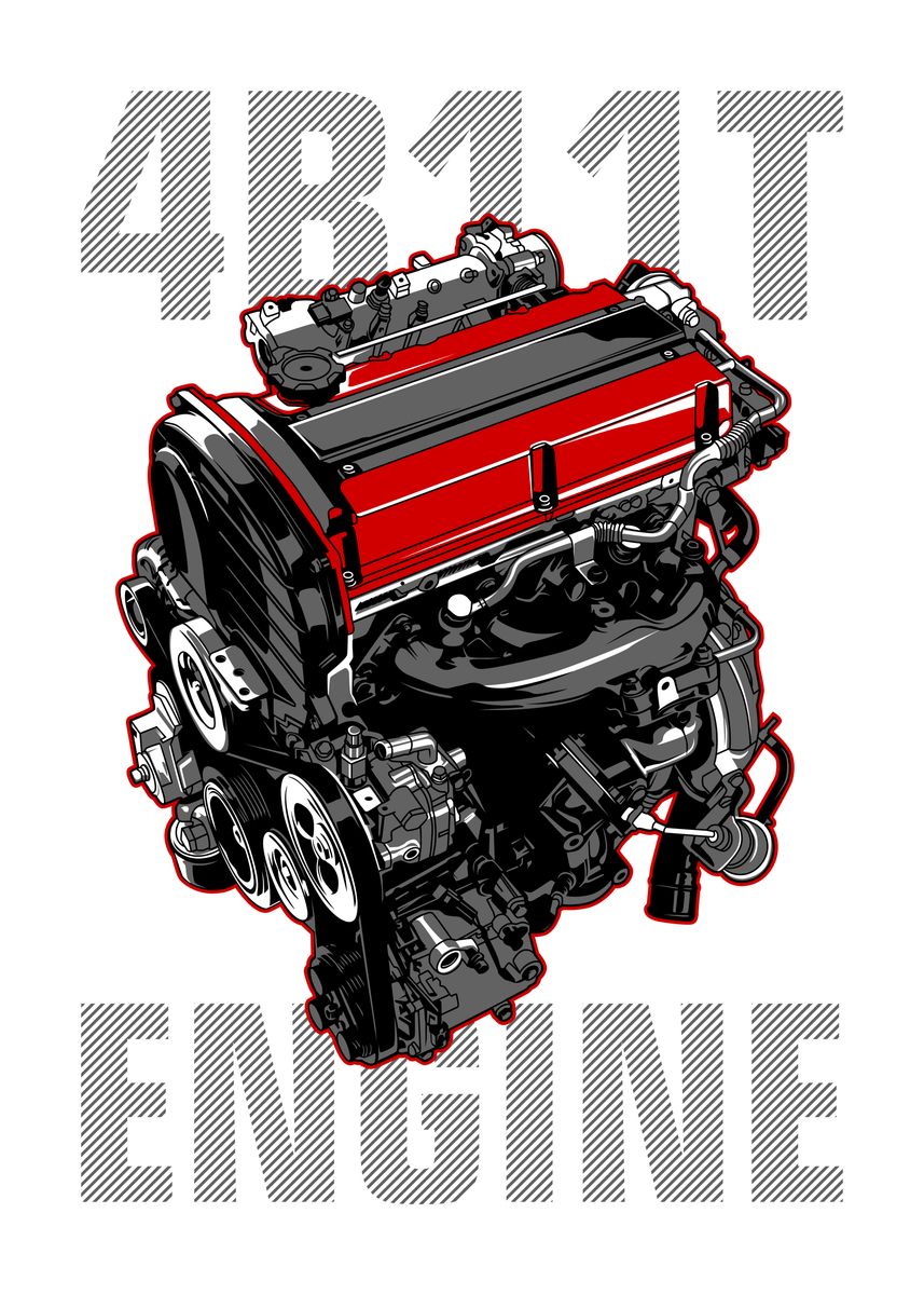 'Mitsubishi 4B11T Engine' Poster, picture, metal print, paint by ...