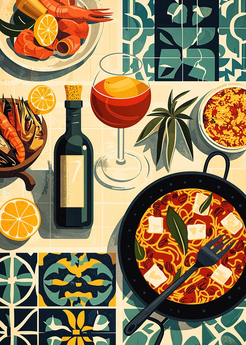 'Spanish Food Illustration' Poster, picture, metal print, paint by ...