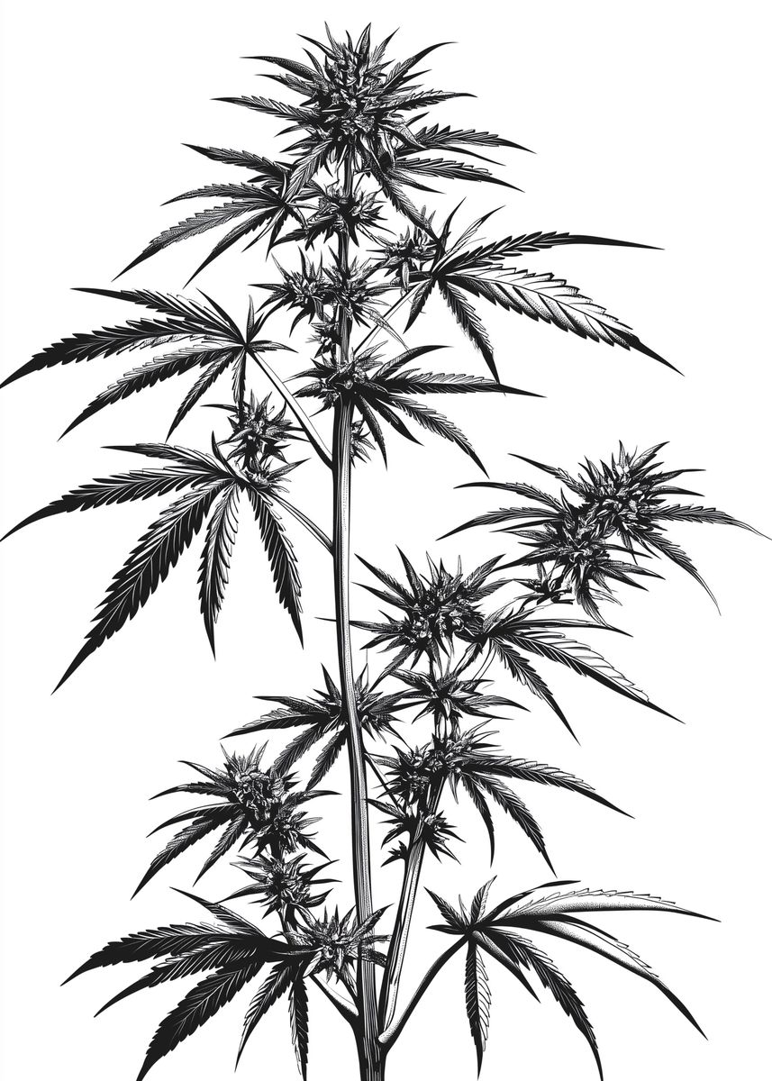'Cannabis Plant Illustration' Poster, picture, metal print, paint by ...