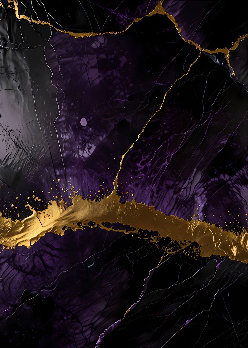 'Abstract texture amethyst sone with Gold ' Poster, picture, metal ...