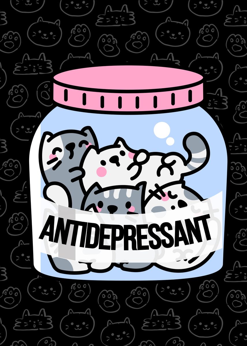 'Cat Antidepressant Jar' Poster, picture, metal print, paint by ...