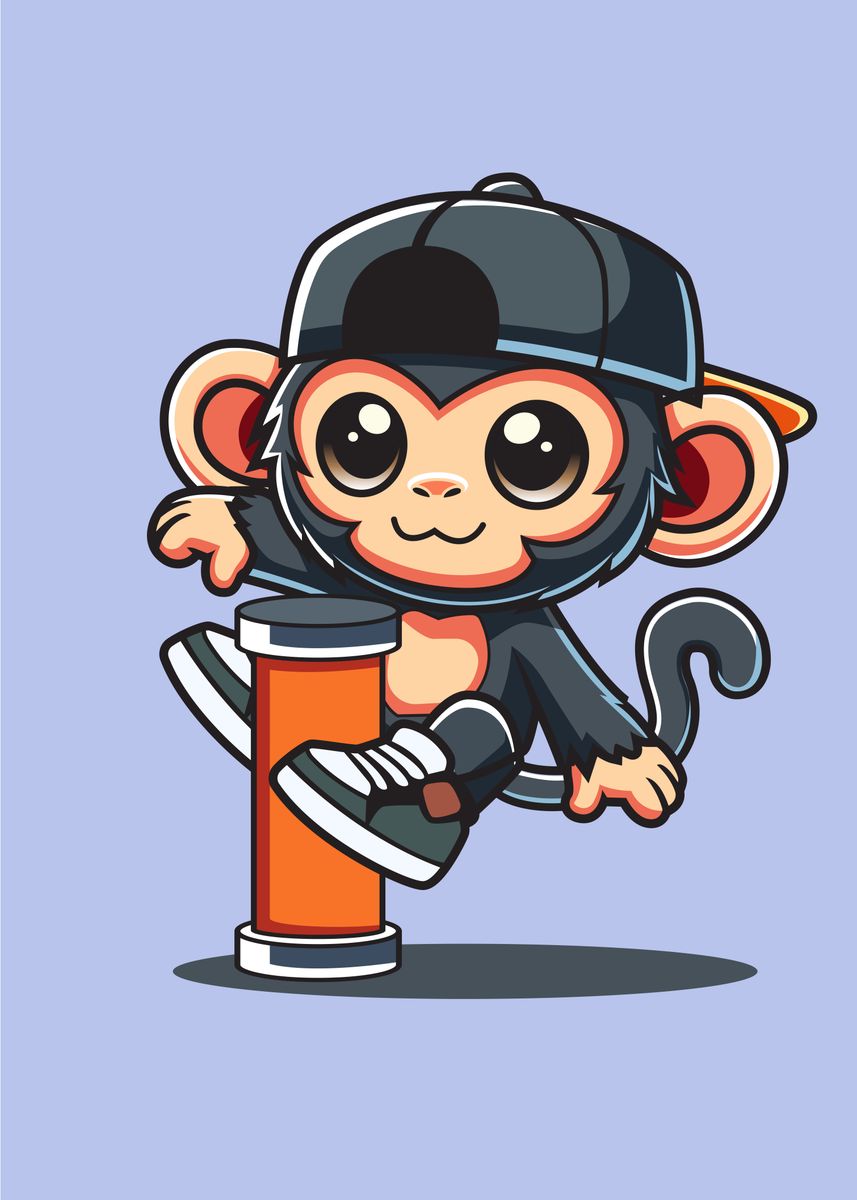 'Cool Monkey Parkour Illustration' Poster, picture, metal print, paint by Vero Automotive | Displate