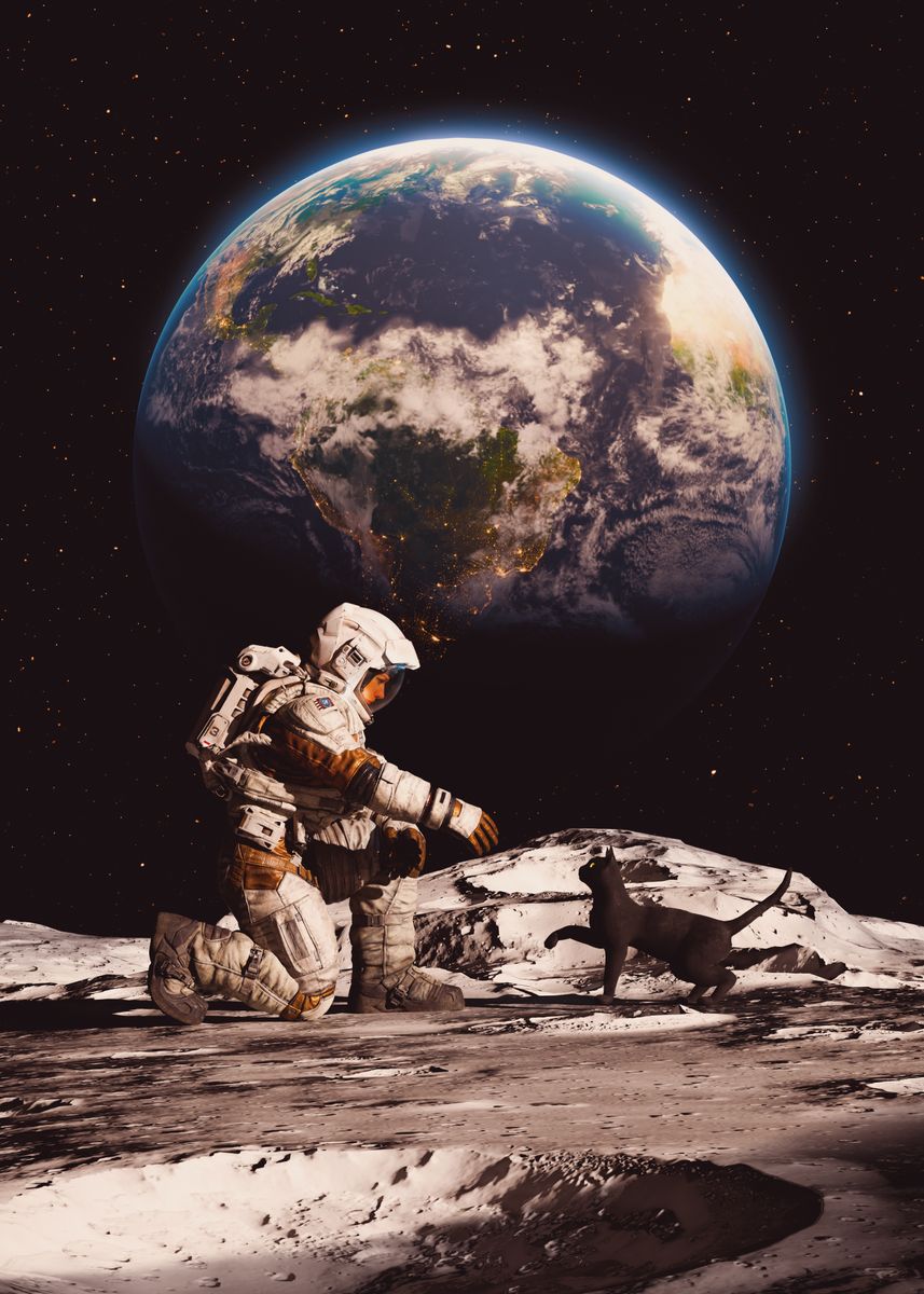 'Moon Cat' Poster, picture, metal print, paint by Eternal Art | Displate