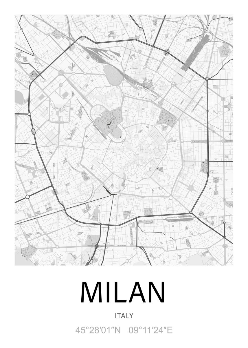 'Milan City Map' Poster, picture, metal print, paint by Byrdyak | Displate