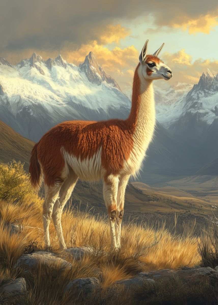 'Guanaco in the Andes' Poster, picture, metal print, paint by Rawbin ...