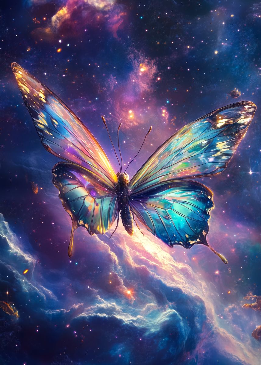 'Cosmic Glasswing Butterfly' Poster, picture, metal print, paint by ...