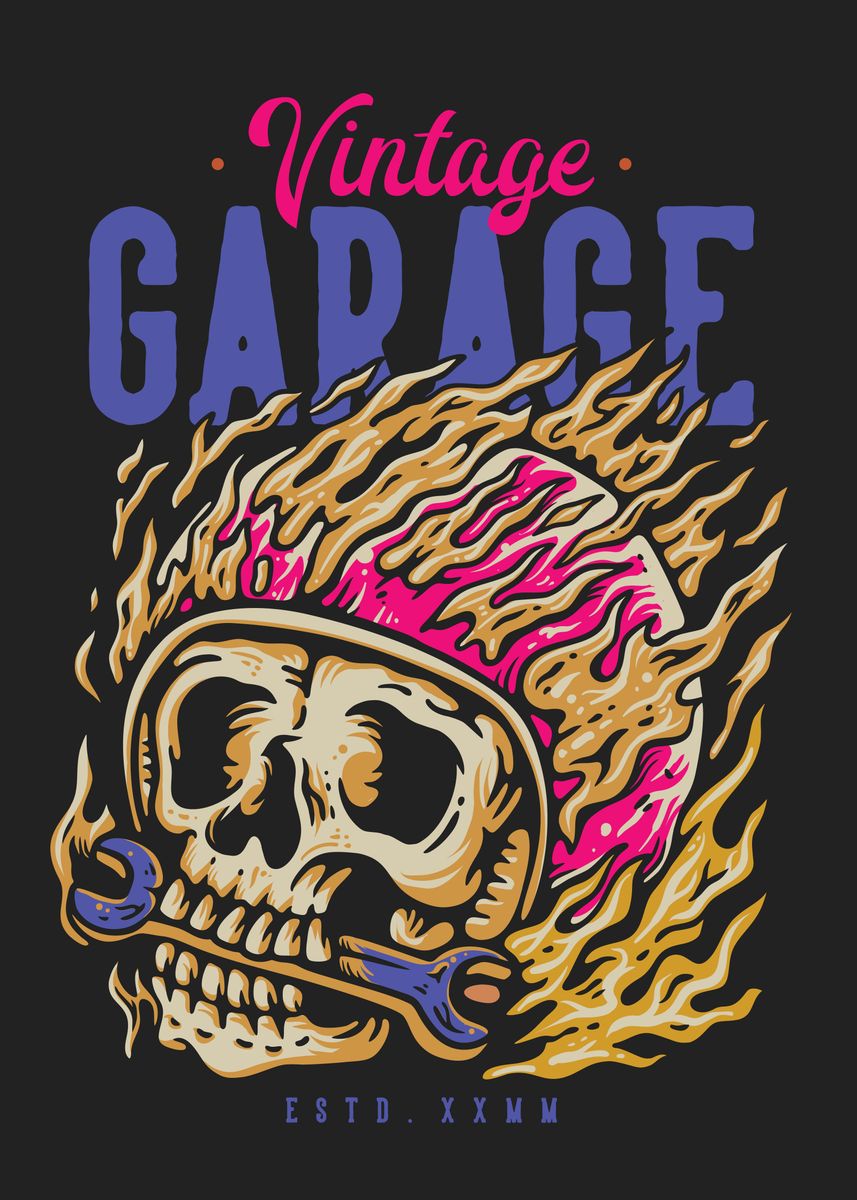 'Vintage Garage Skull' Poster, picture, metal print, paint by Caravan ...