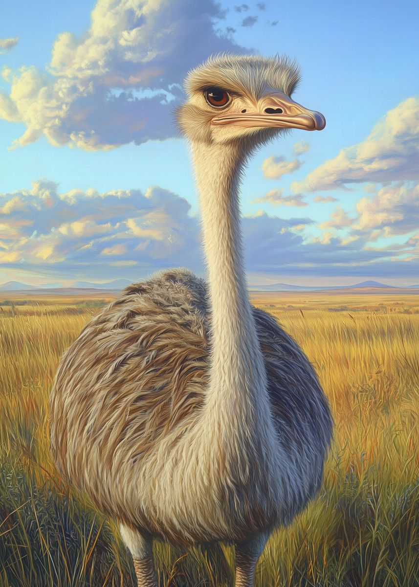 'Ostrich Portrait' Poster, picture, metal print, paint by Rawbin | Displate