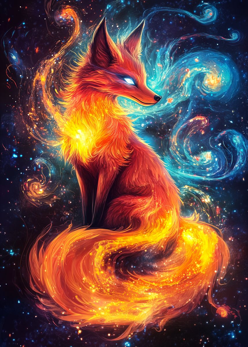 'Kitsune in Space' Poster, picture, metal print, paint by InterGalatica ...