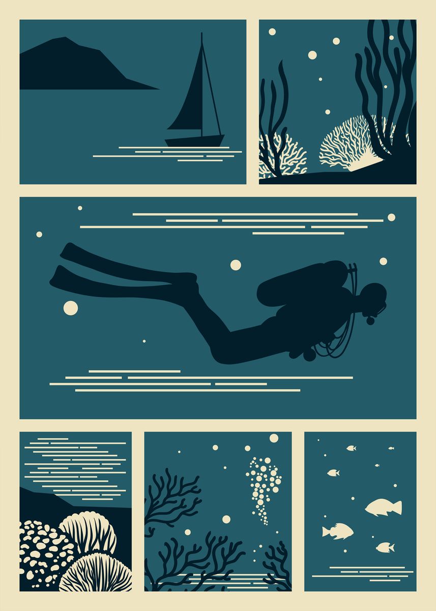 'Scuba Diving Illustration' Poster, picture, metal print, paint by ...
