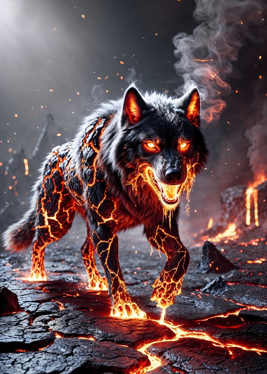 'Elemental Lava Wolf' Poster, picture, metal print, paint by By Nadi ...