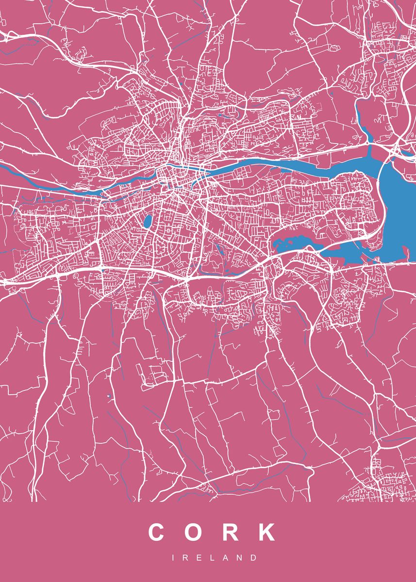 'Cork City Map Ireland' Poster, picture, metal print, paint by ...