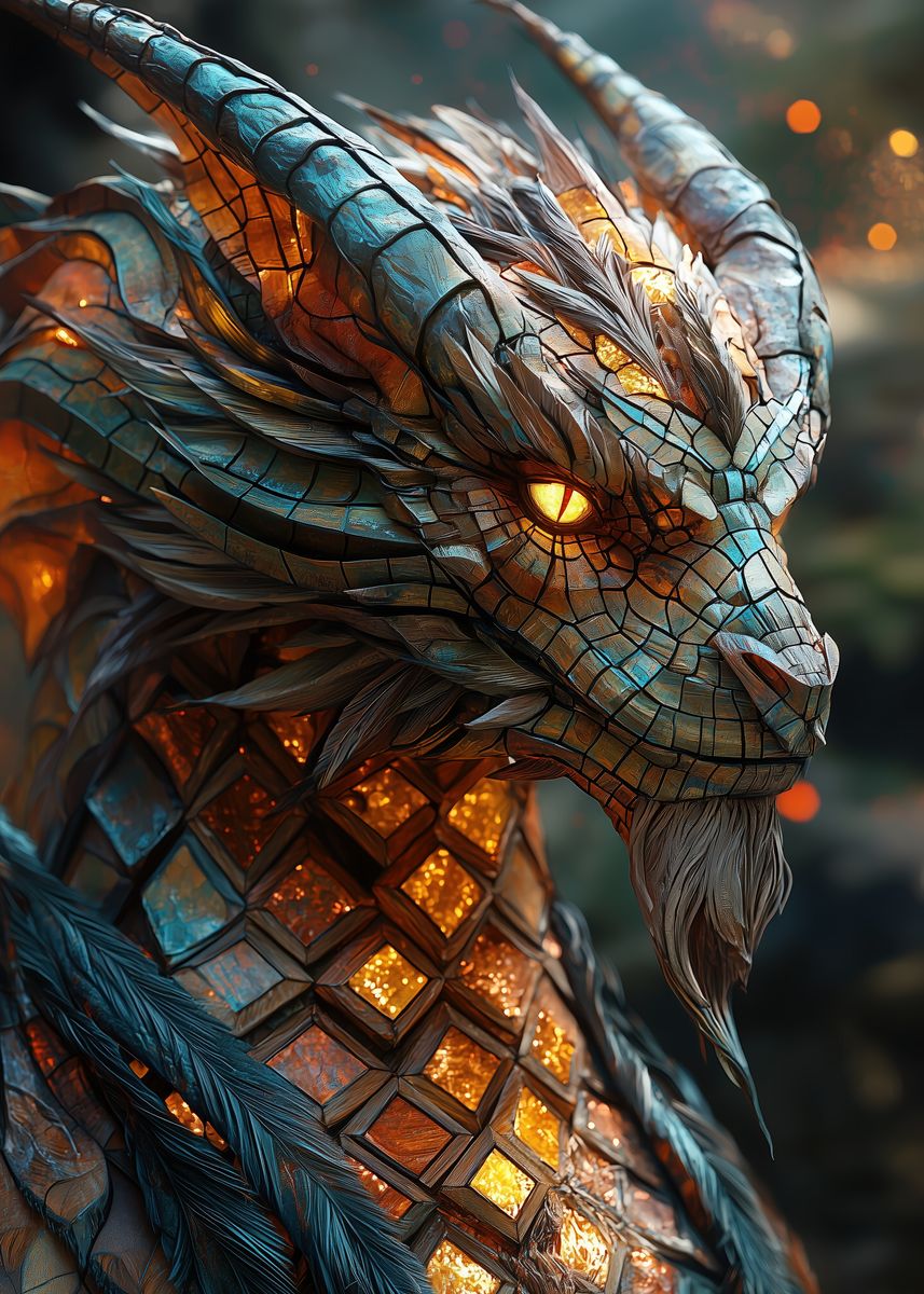 'Ancient Cyberwood Dragon' Poster, picture, metal print, paint by M ...