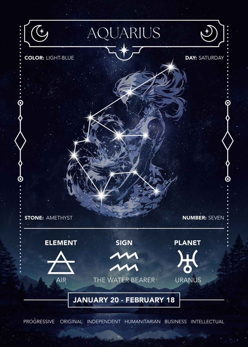 'Aquarius Zodiac Sign' Poster, picture, metal print, paint by hans skon ...