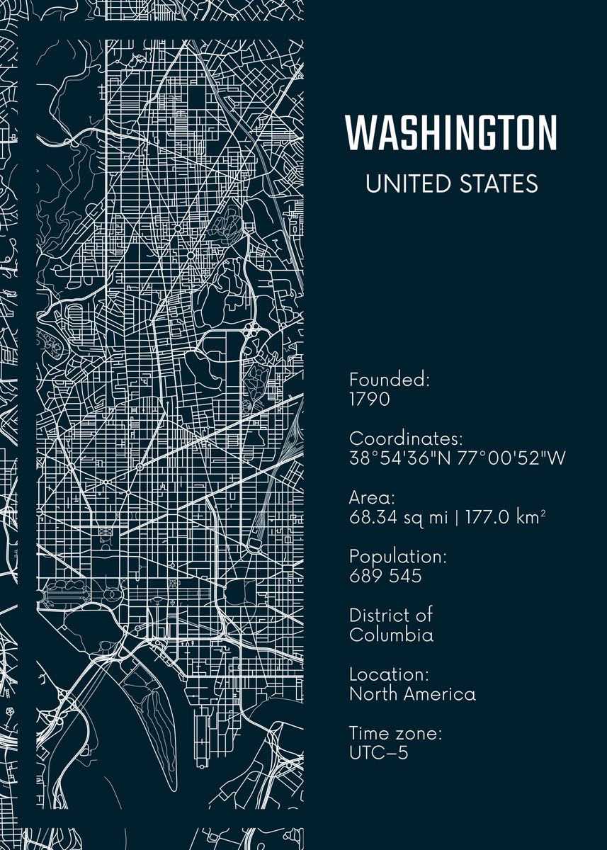 'Washington DC Map' Poster, picture, metal print, paint by Paulix Bed ...