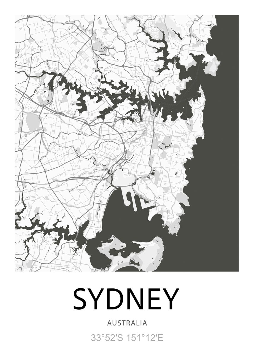 'Sydney Map Print' Poster, picture, metal print, paint by Byrdyak ...