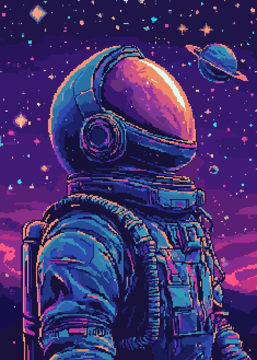 'Retro Pixel Art Astronaut in Space' Poster, picture, metal print ...