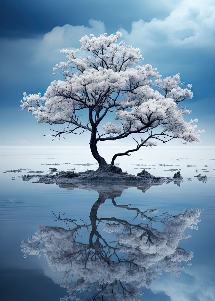 'Solitary Tree Reflection' Poster, picture, metal print, paint by ...