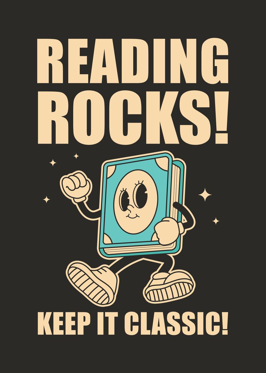 'Reading Rocks Book Character' Poster, picture, metal print, paint by ...