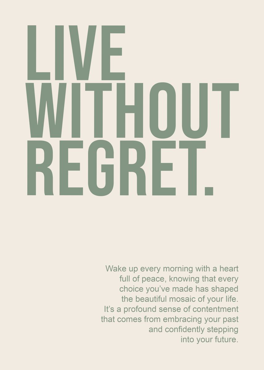 'Live Without Regret Quote Inspirational Poster, Minimalist Home Decor ...