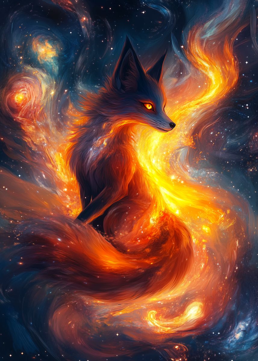 'Fire Fox in Space' Poster, picture, metal print, paint by ...