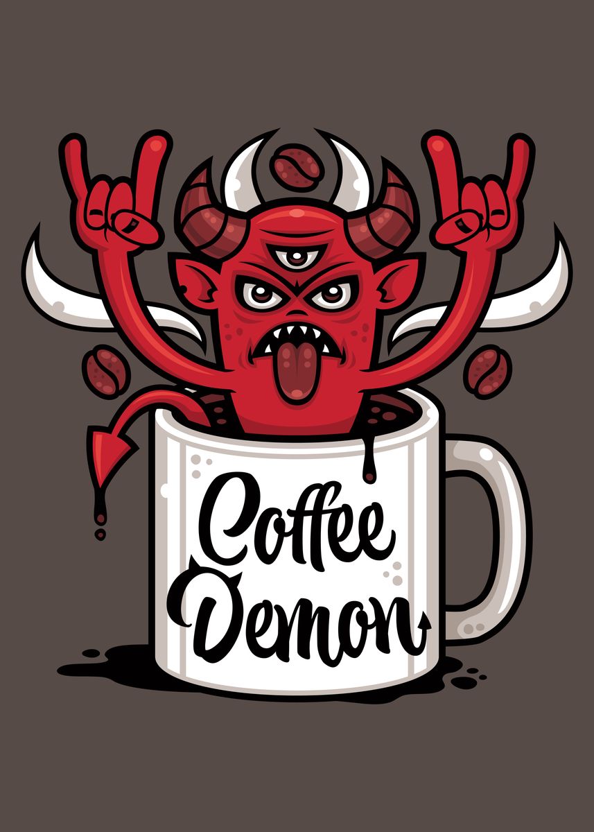 'Coffee Demon Illustration' Poster, picture, metal print, paint by John ...