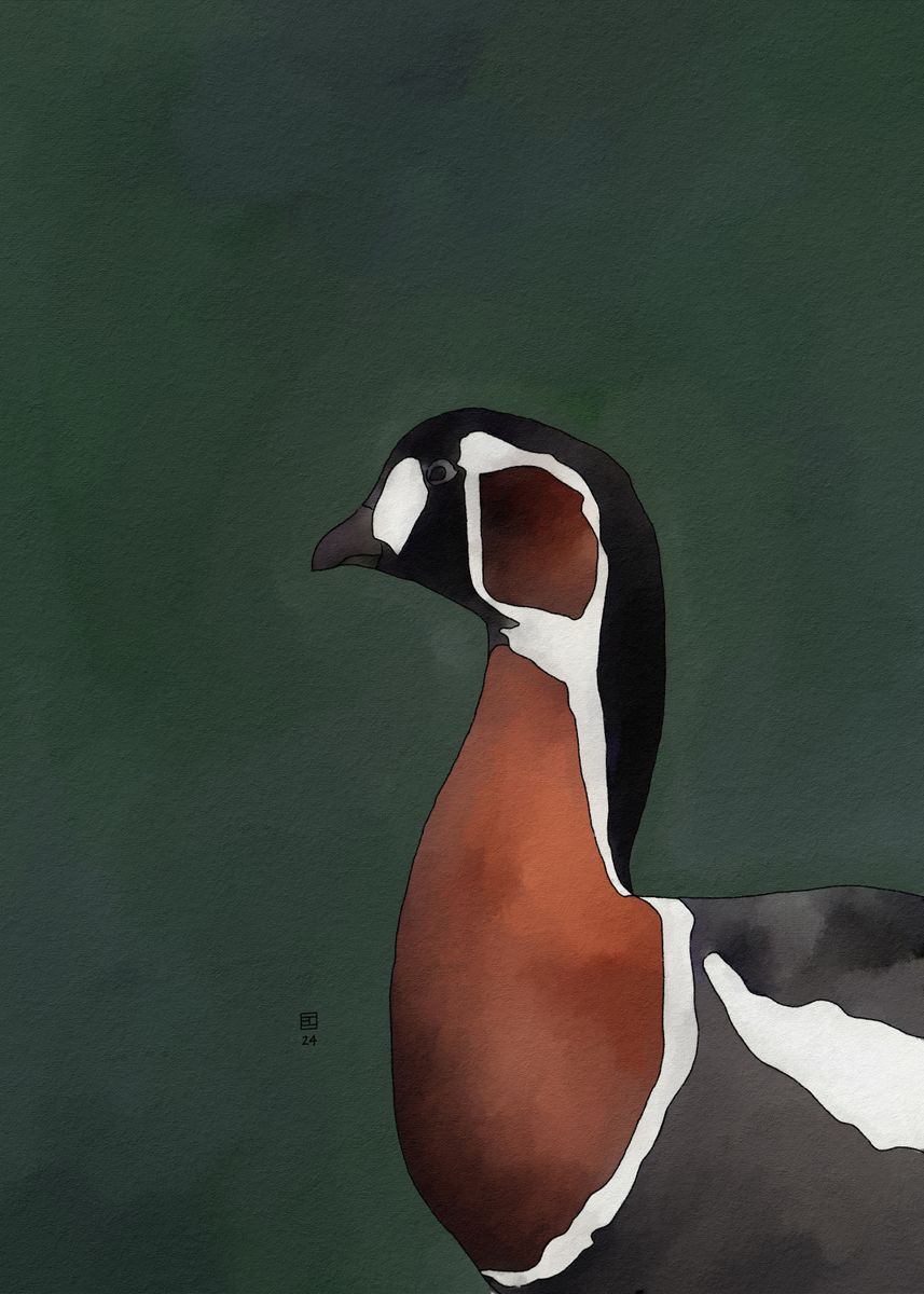 'Red-breasted Goose Portrait' Poster, picture, metal print, paint by ...