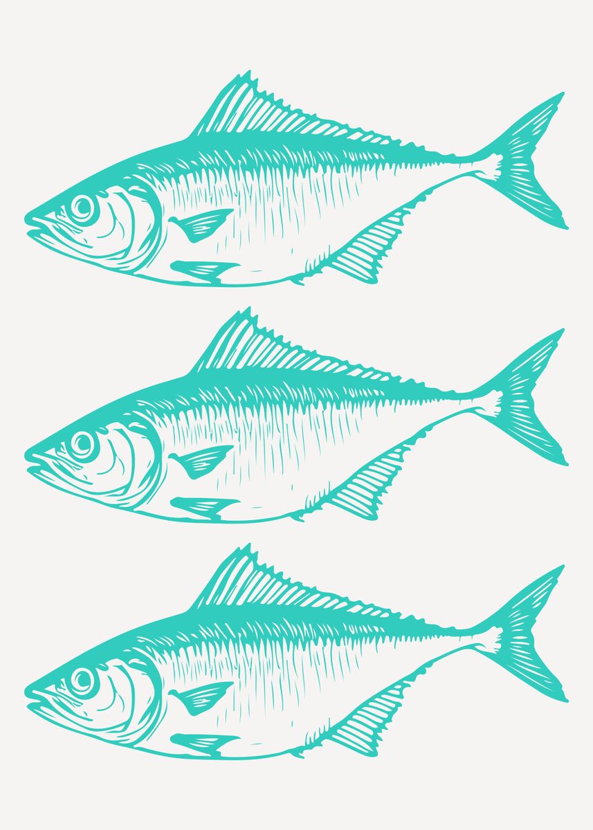 'Teal Fish Coastal Beach Art ' Poster, picture, metal print, paint by ...