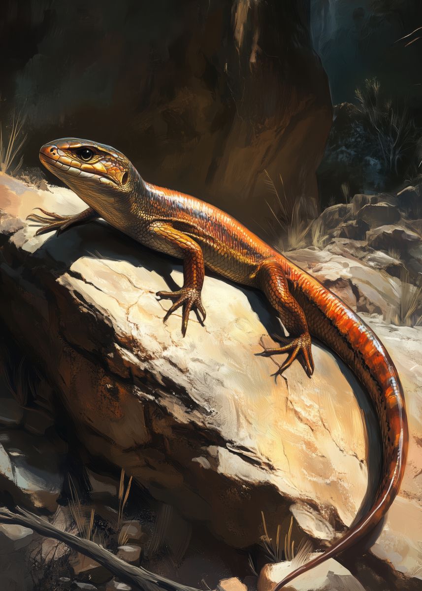 'Skink on Rock' Poster, picture, metal print, paint by Rawbin | Displate