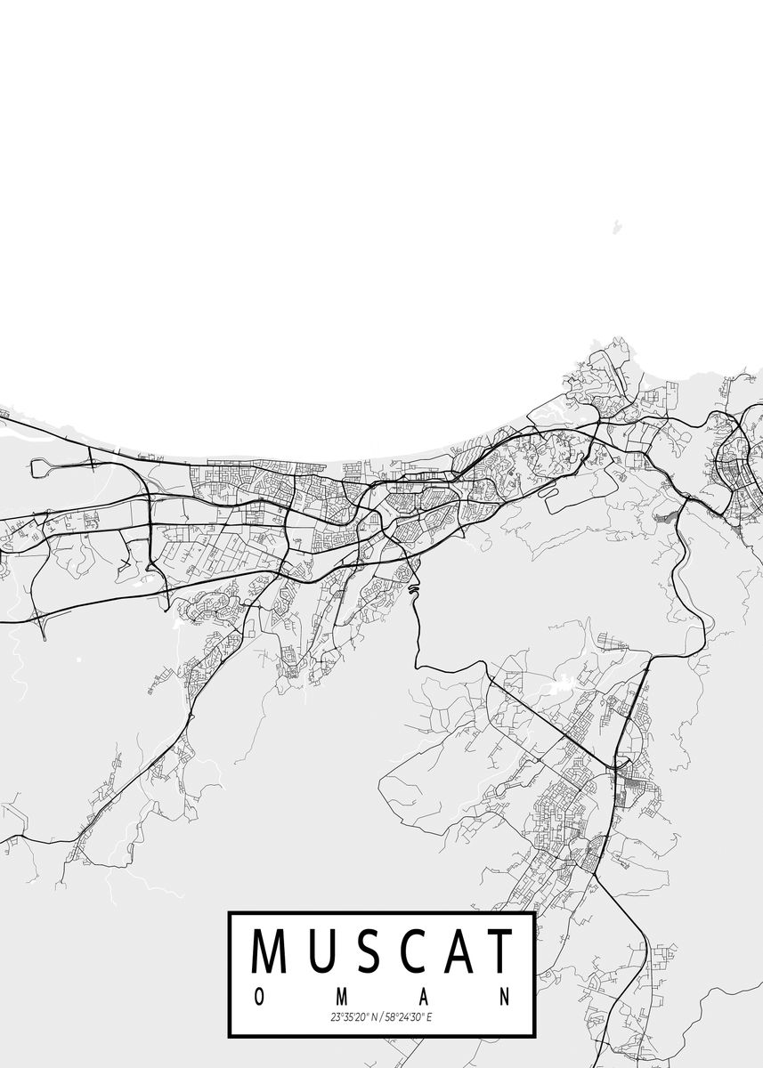 'Muscat City Map Oman Light' Poster, picture, metal print, paint by ...