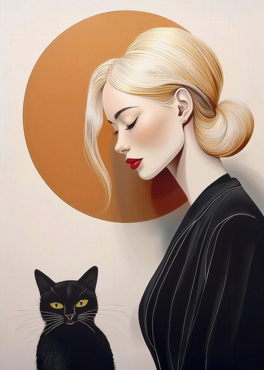 'Woman and Black Cat' Poster, picture, metal print, paint by Ingrid ...