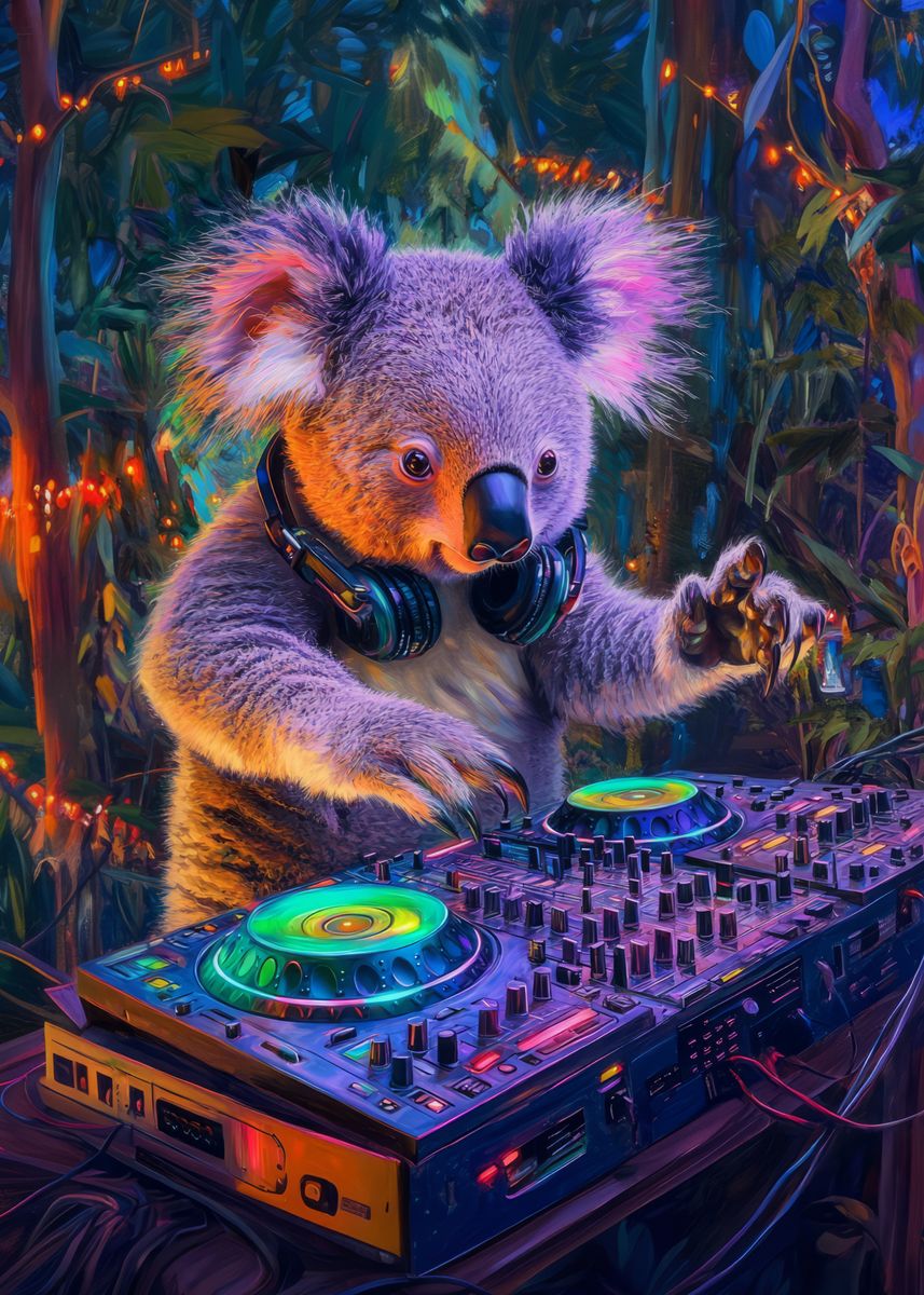 'Koala DJ' Poster, picture, metal print, paint by Tollaru | Displate
